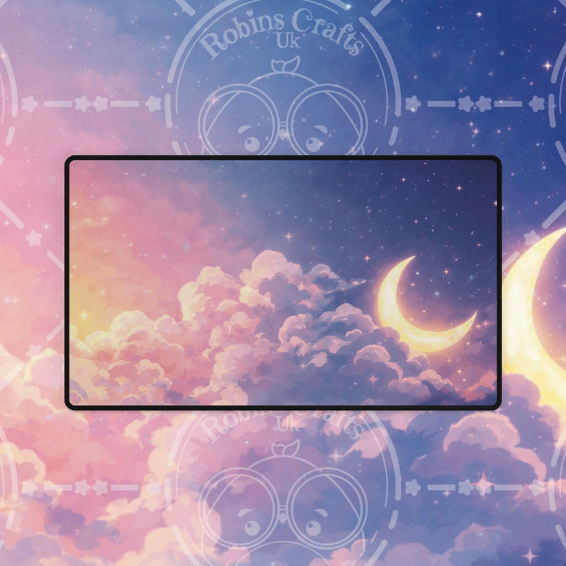 Celestial Moon & Clouds Desk Mat — Pastel Galaxy Gaming/Office Mouse P ...