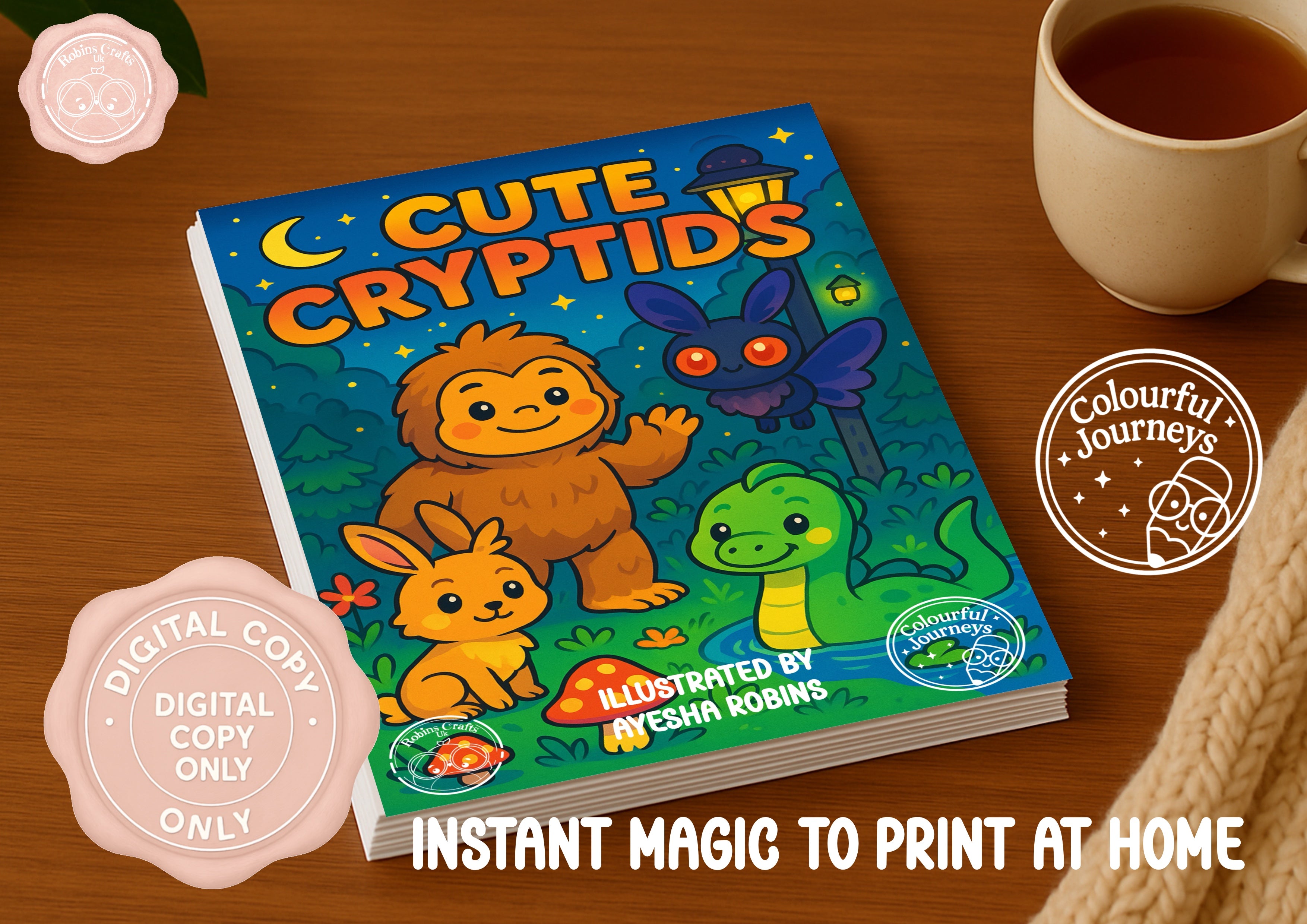 Cute Cryptids Colouring Book | 30 Illustration Printable Digital Downl ...